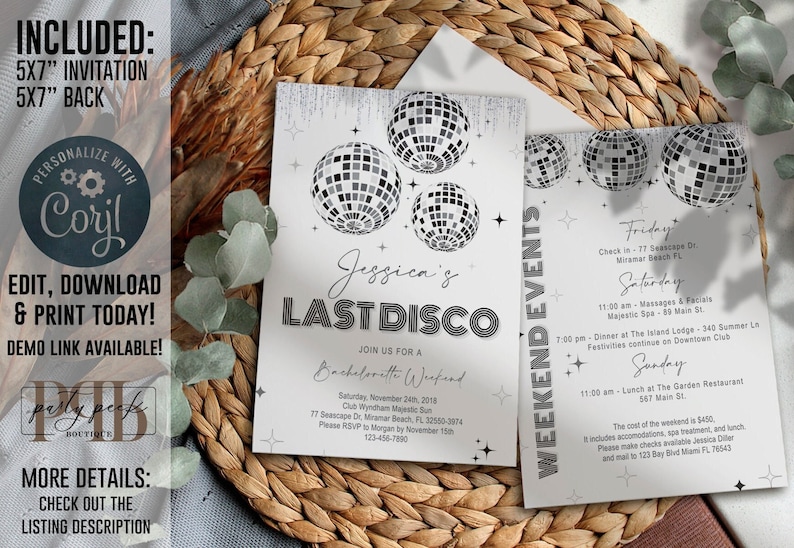 Last Disco Bachelorette Invitation With Back, Retro, Groovy, Black ...