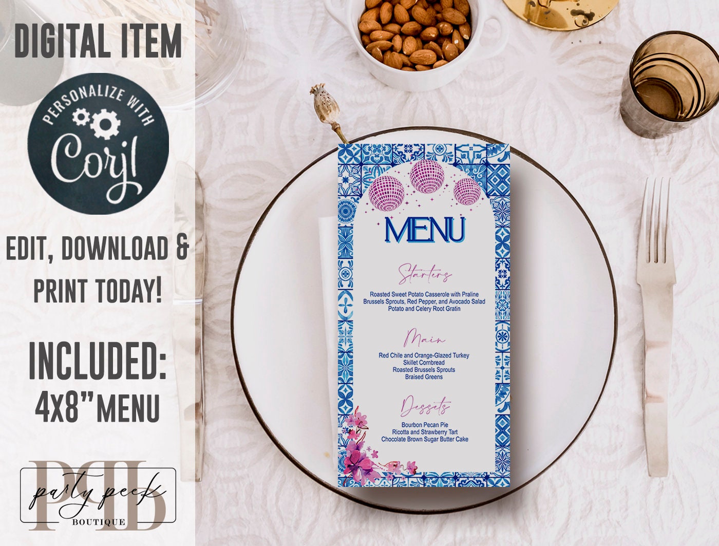 Editable Mamma Mia Menu, Mediterranean, Blue Tile, Arch, Amalfi Coast ...