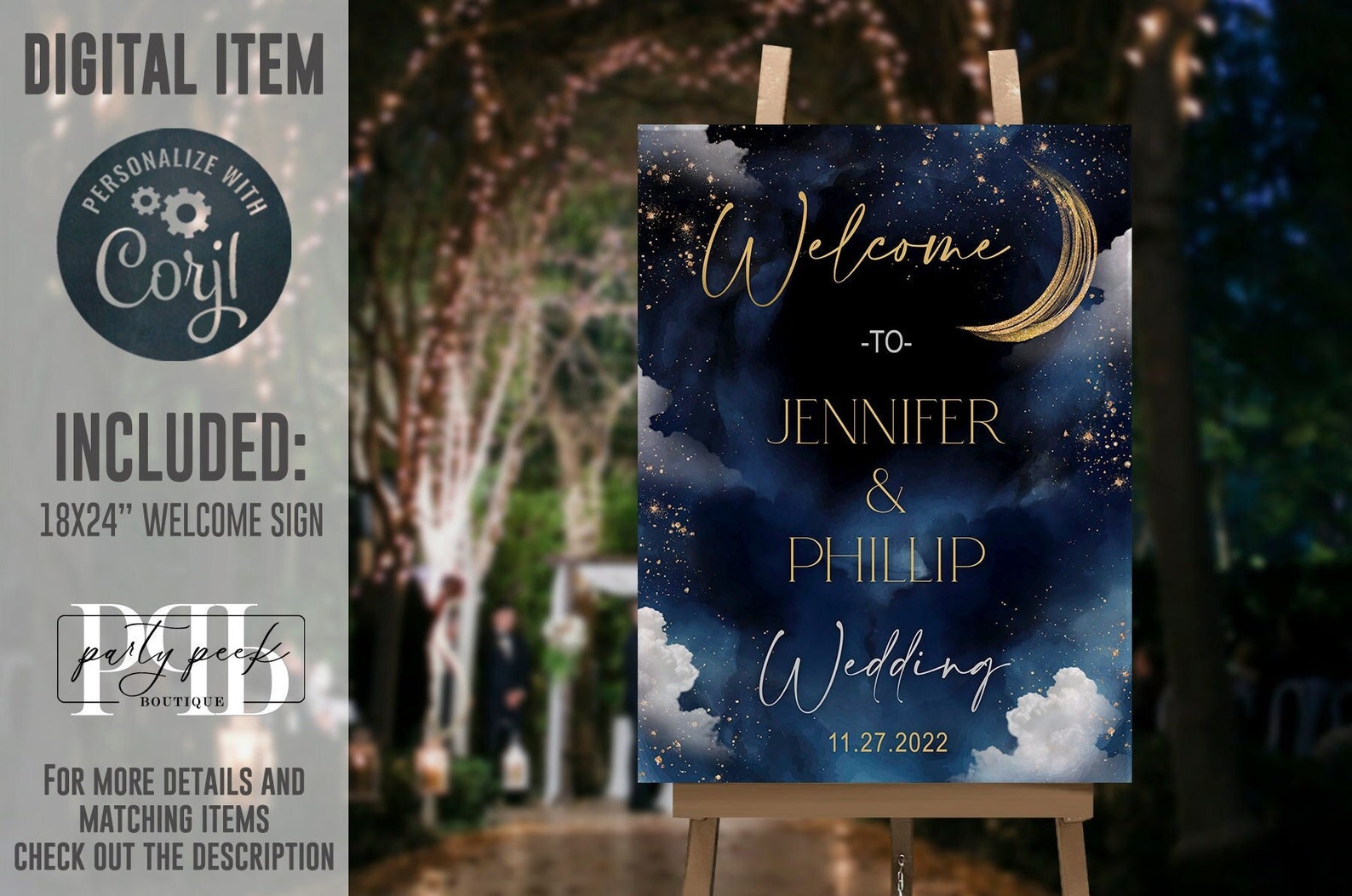 Celestial Wedding Welcome Sign, Moon Wedding, Galaxy, Rustic Starry ...