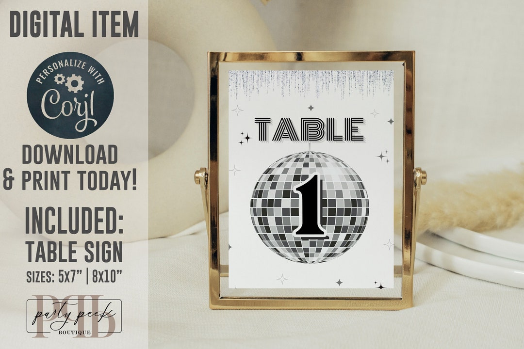 Editable Last Disco Table Number Sign, Silver Globe, Bachelorette Party ...