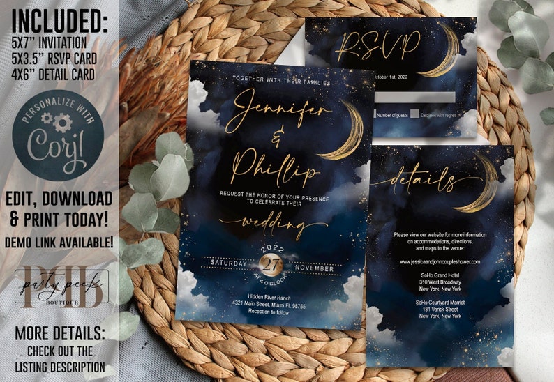 Editable Celestial Wedding Invitation Set Moon Wedding - Etsy