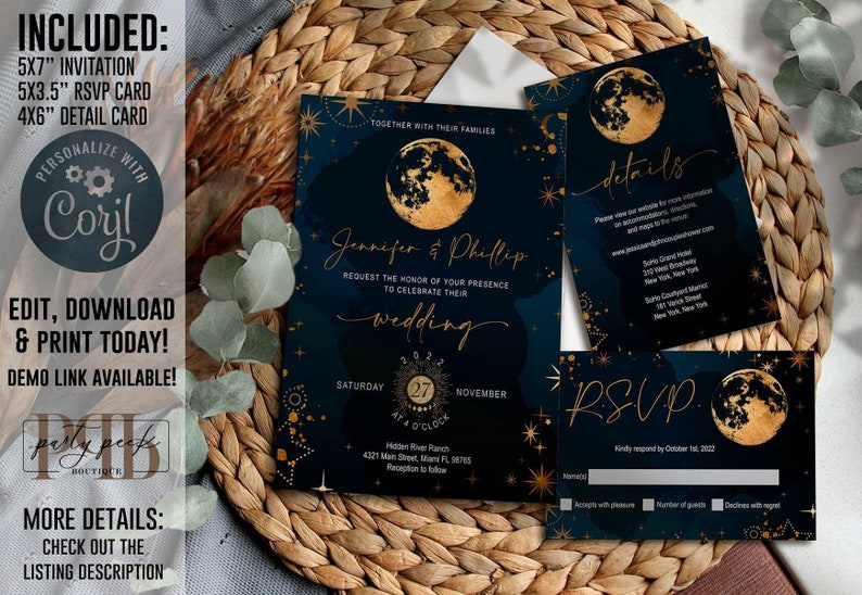 Editable Celestial Wedding Invitation Set Moon Wedding - Etsy