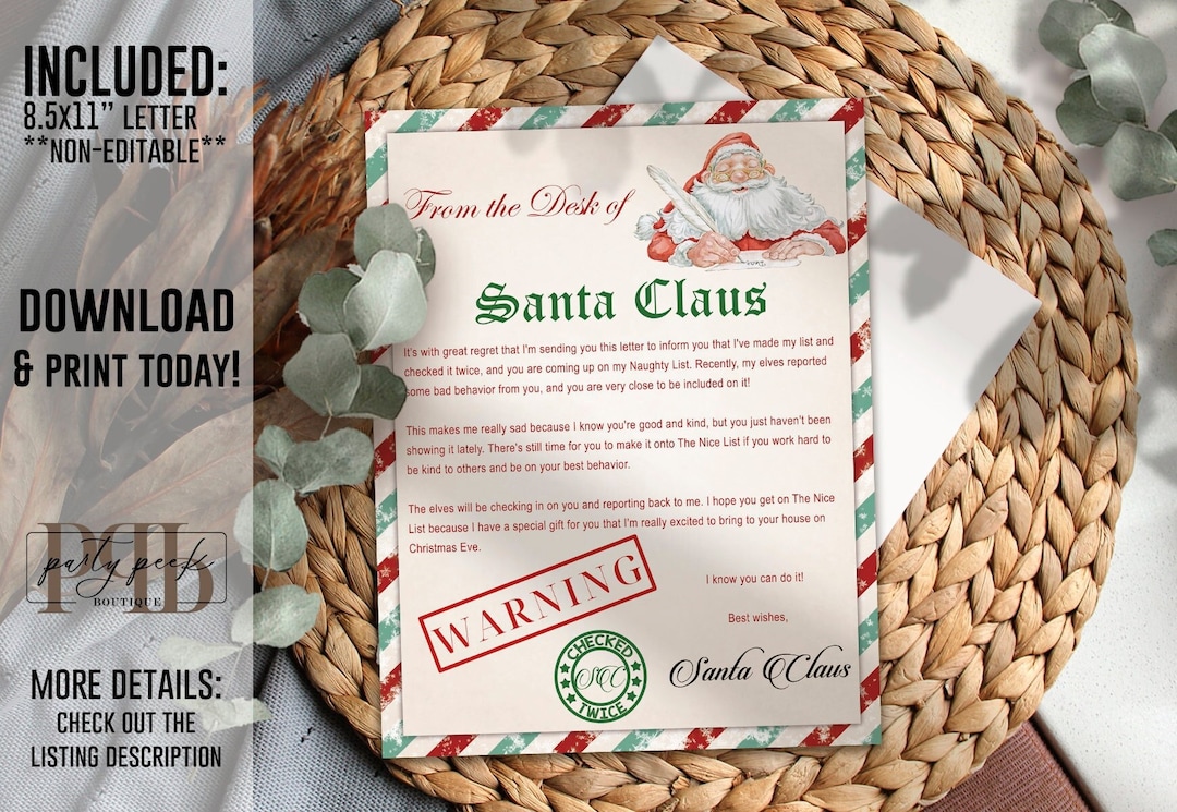Warning Letter From Santa Claus, Christmas Letter, Naughty List, Kit ...