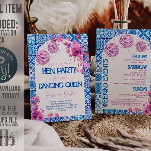 Editable Dancing Queen Bachelorette Invitation With Back - Etsy