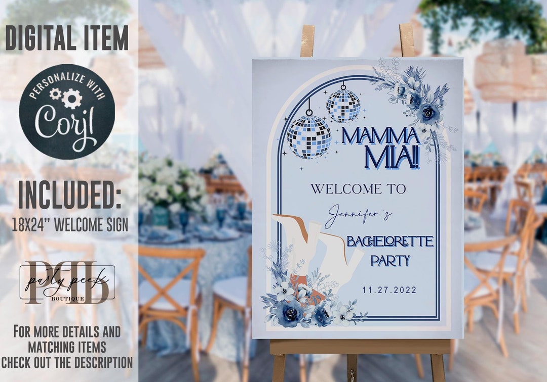 Mamma Mia Bachelorette Welcome Sign, Mamma Mia Party, Disco, Hen Party ...