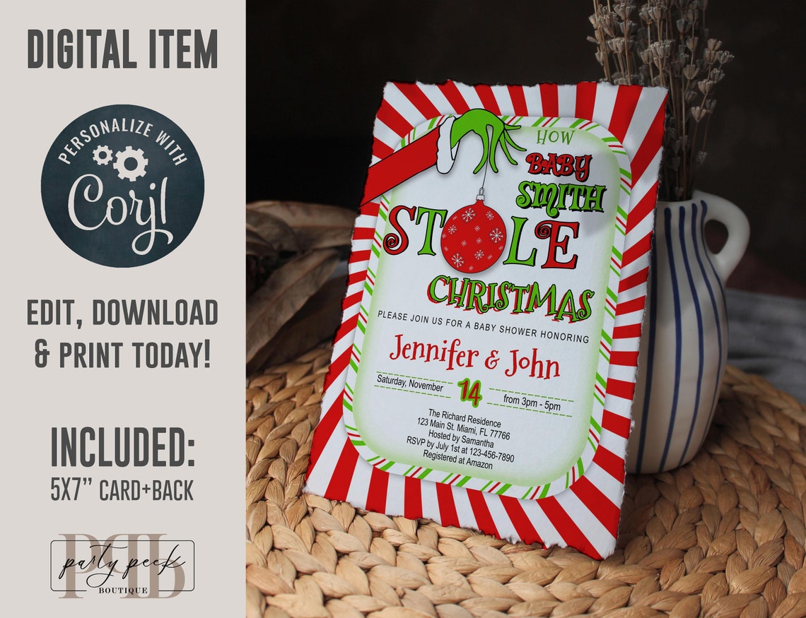 Editable Christmas Baby Shower Invitation, Red Green Baby Shower ...