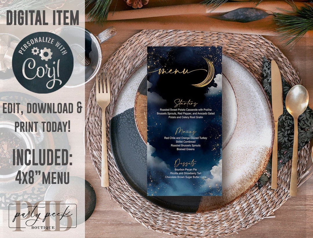 Celestial Wedding Menu, Moon Wedding, Galaxy, Rustic Starry Night ...