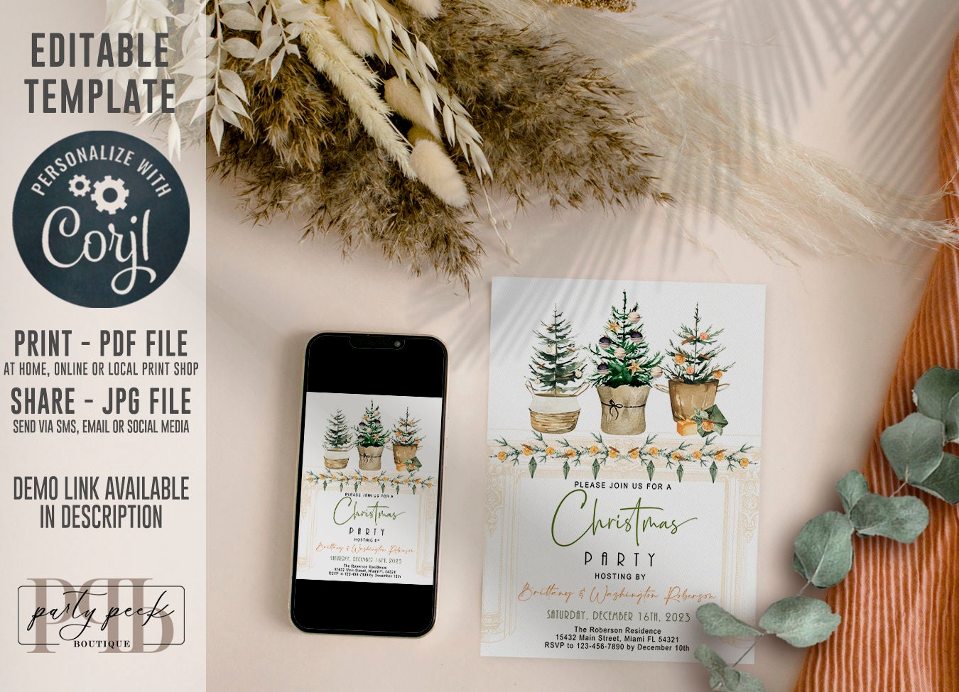 Editable Christmas Party Invitation Classic Boho Christmas - Etsy