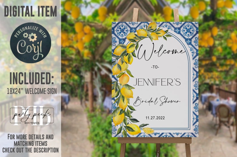 Editable Mediterranean Bridal Shower Set Positano Blue Tile - Etsy