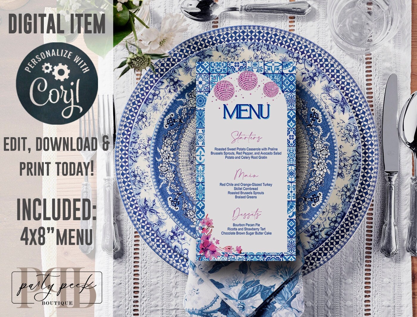 Editable Mamma Mia Menu, Mediterranean, Blue Tile, Arch, Amalfi Coast ...