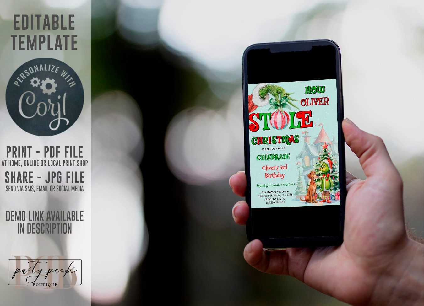 Guess Who Stole Christmas Invitation, Holiday Birthday Invites, Cartoon ...