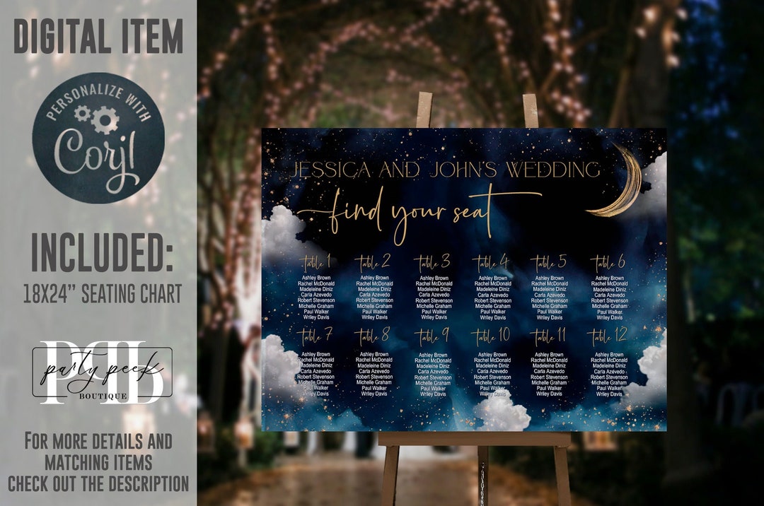 Editable Celestial Wedding Seating Chart Sign, Moon Wedding, Galaxy ...