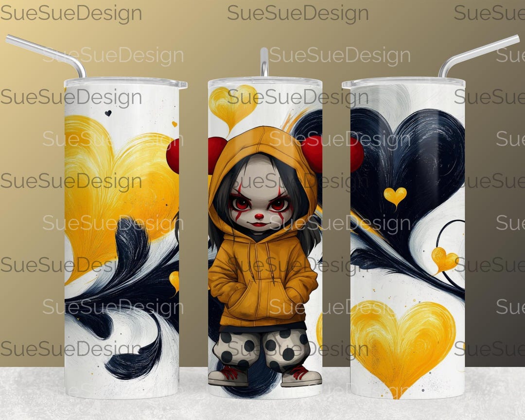 Edgy Clown Character With Red Eyes and Yellow Hoodie Sublimation Design ...