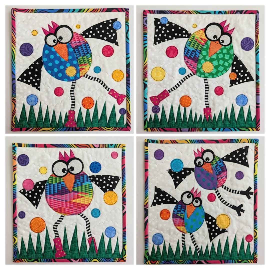 Razbeca Happy Birds - PDF Download Mini Quilt Applique Page - Raw Edge ...