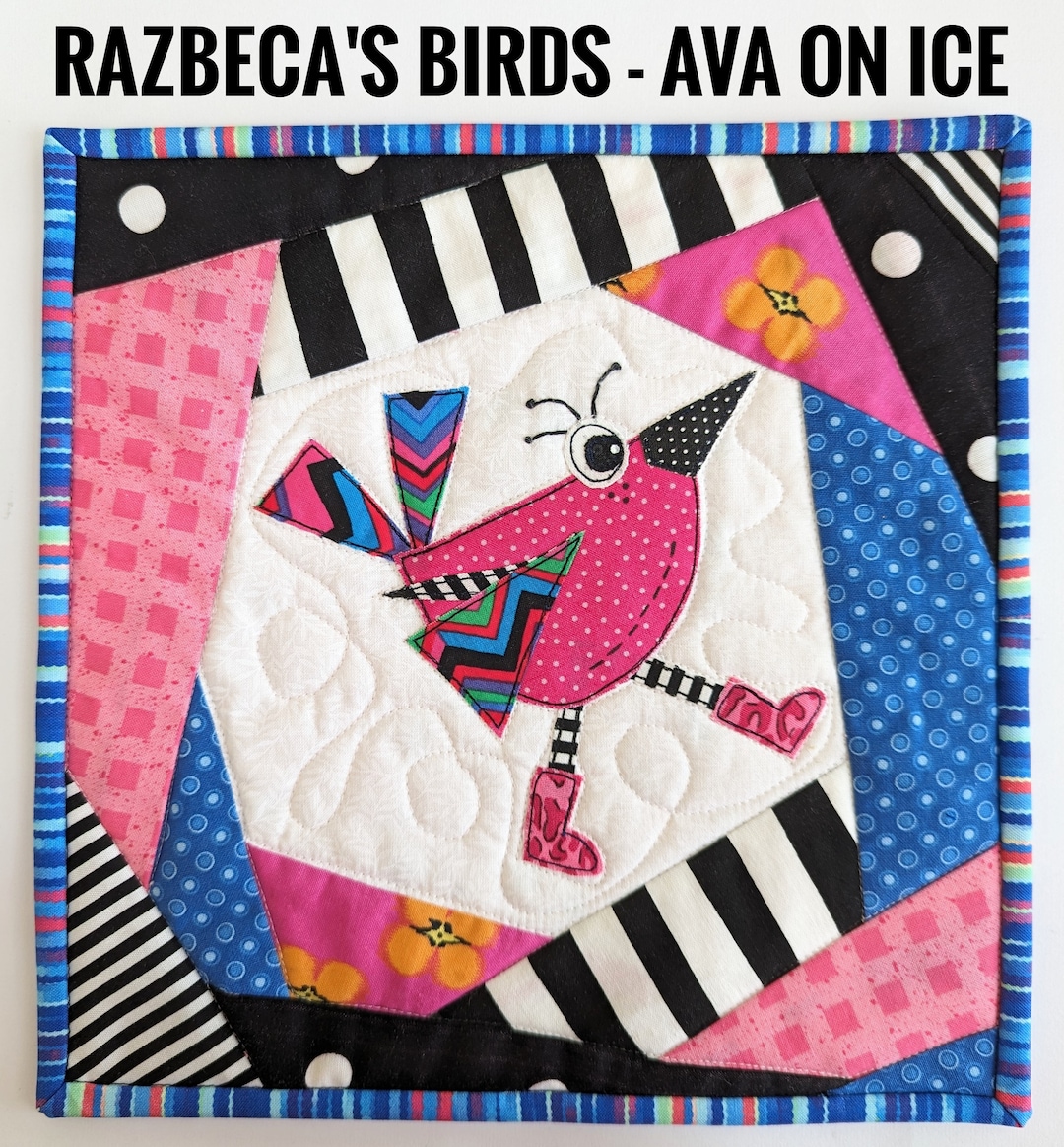 Ava on Ice - PDF Applique Page Mini Quilt Raw Edge Applique Wonky Bird - Crazy Block - Razbeca's ...