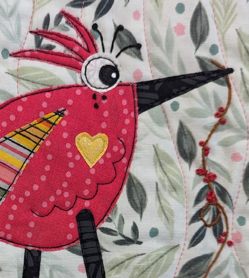 Rosie PDF Applique Page - Mini Quilt Raw Edge Applique - Wonky Bird ...