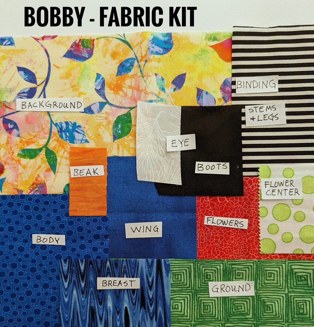 Bobby FABRIC KIT ONLY - Raw Edge Applique -wonky Bird Kit - Mini Quilt ...
