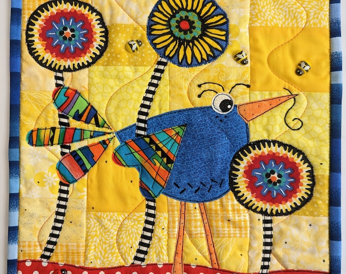 Perry_printed Full Color Pattern Mini Quilt Bird Pattern Raw Edge ...