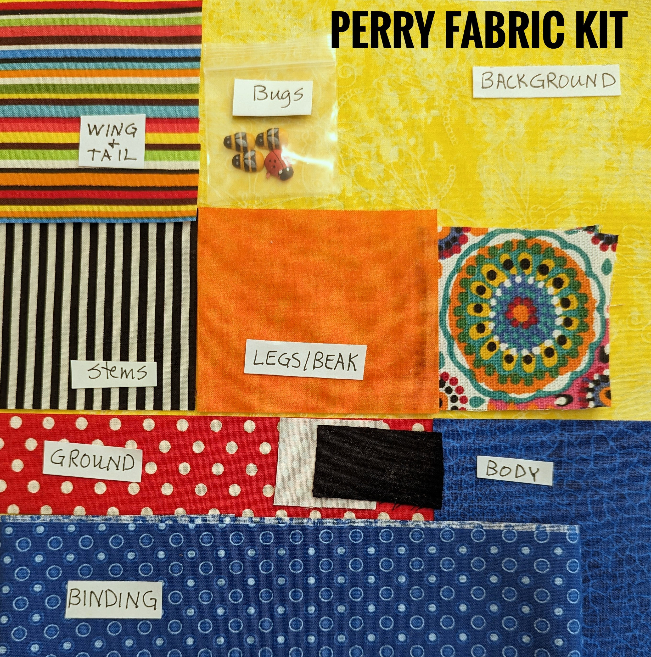 PERRY FABRIC KIT – Raw Edge Applique – Wonky Bird – Mini Quilt ...