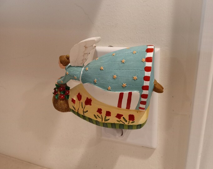Folk Art Angel Figurine- Hand Painted Plug-in Nightlight- Susan Winget ...