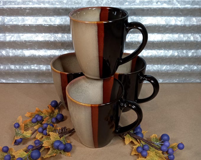 Vintage Coffee Mugs by Sango- Tempo Black- Set of Four Rustic Mugs ...