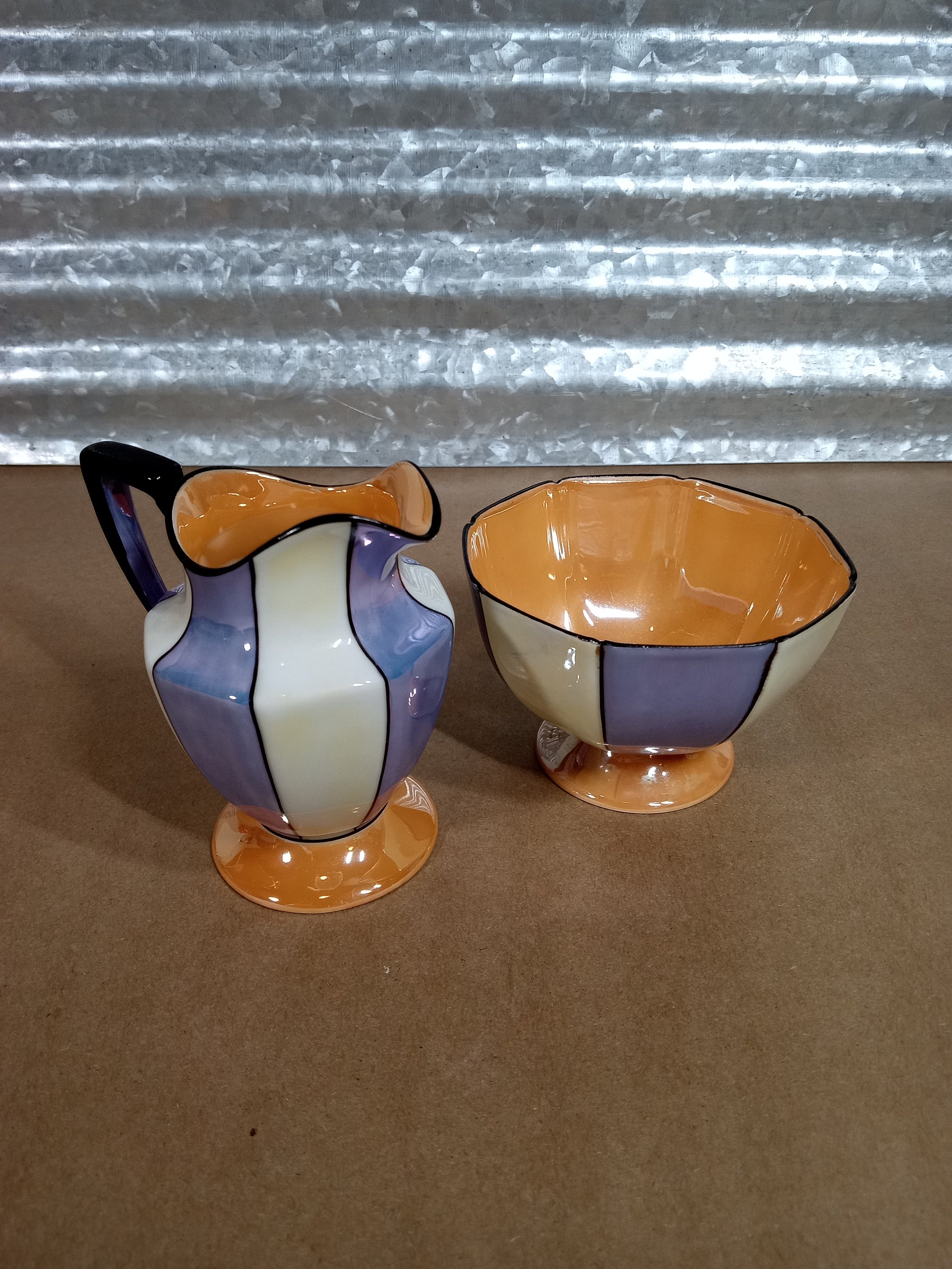 Art Deco Lusterware Creamer and Sugar Bowl Set Vintage Hand - Etsy