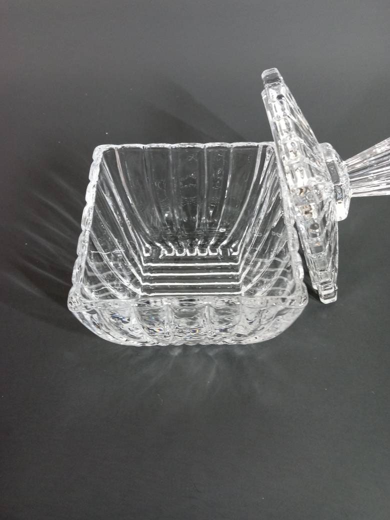 Ribbed Glass Storage Container-collectable Square Glass Candy - Etsy