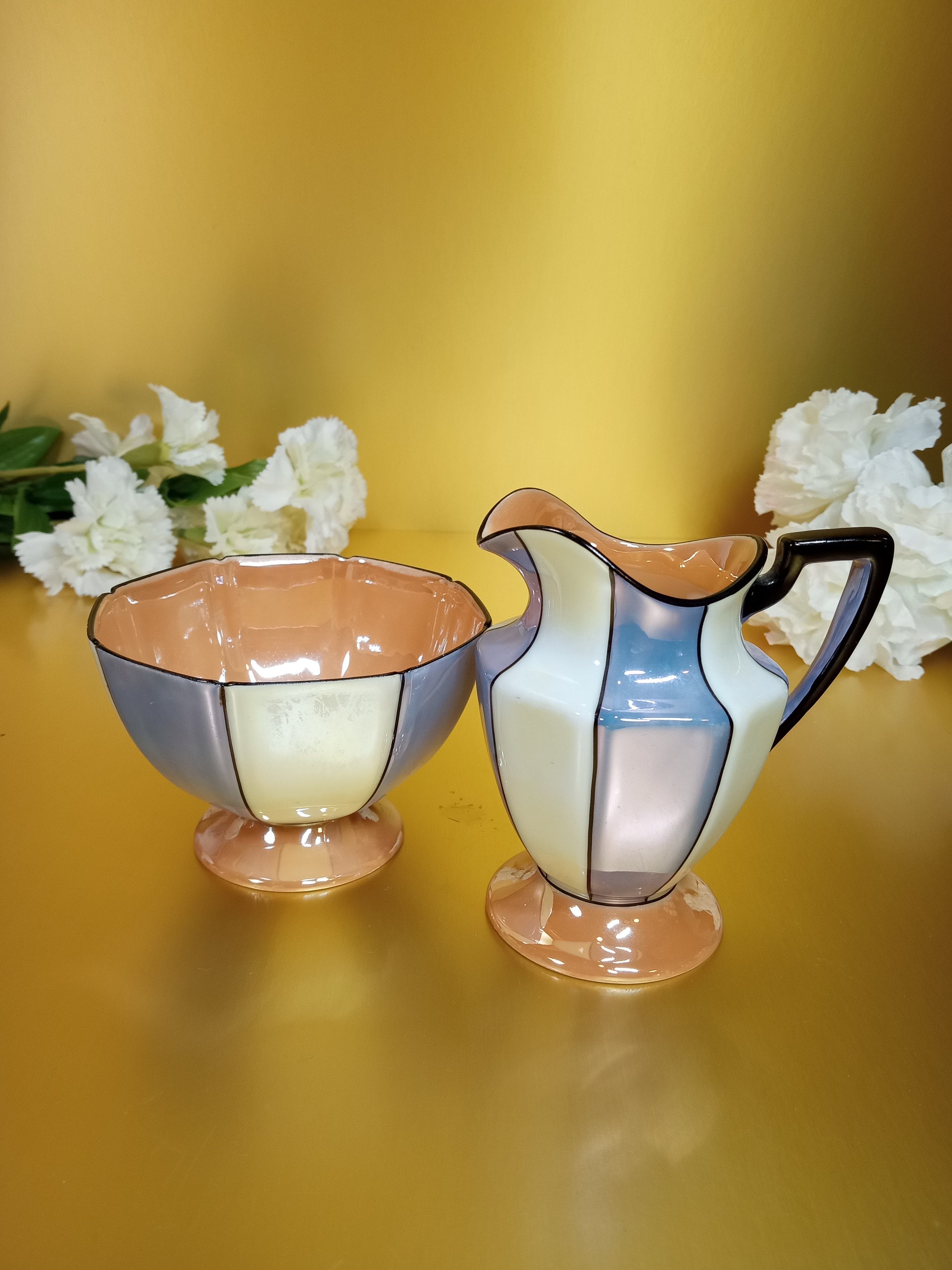 Art Deco Lusterware Creamer and Sugar Bowl Set Vintage Hand - Etsy