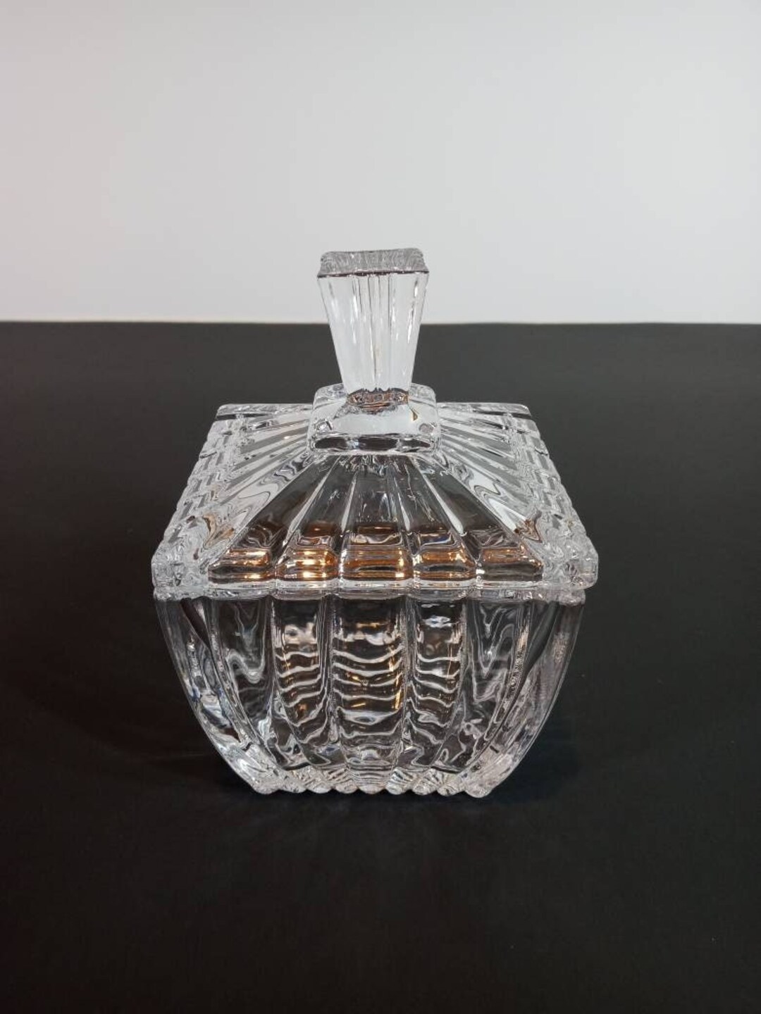 Ribbed Glass Storage Container-collectable Square Glass Candy - Etsy