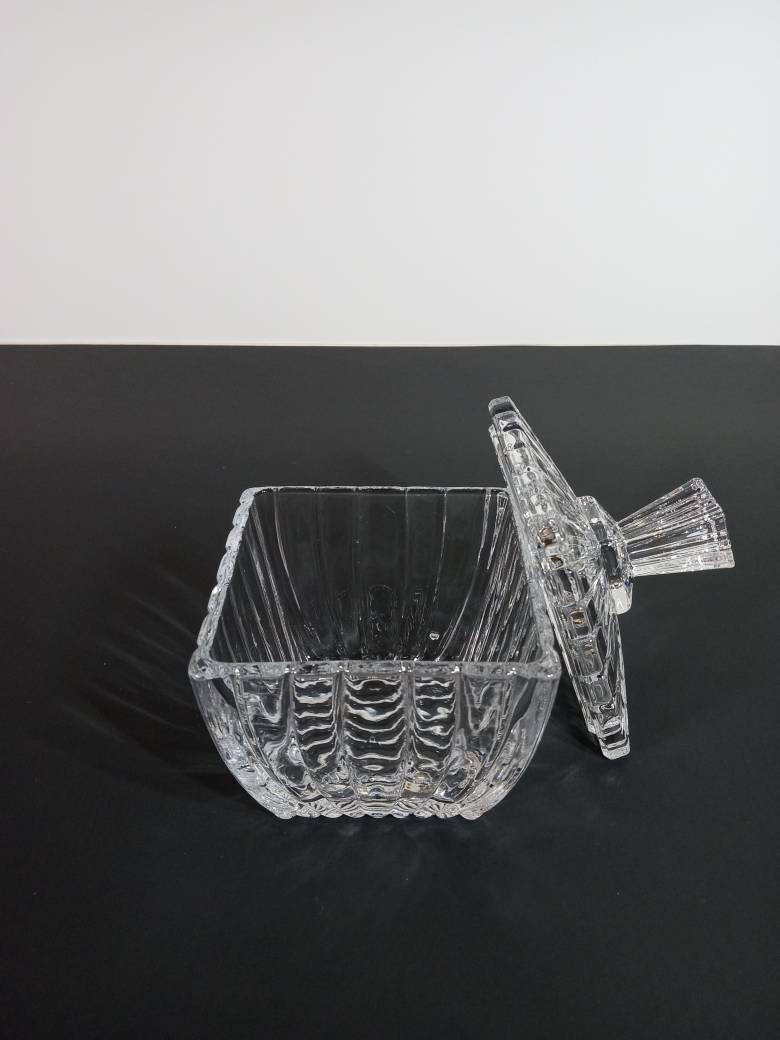 Ribbed Glass Storage Container-collectable Square Glass Candy - Etsy