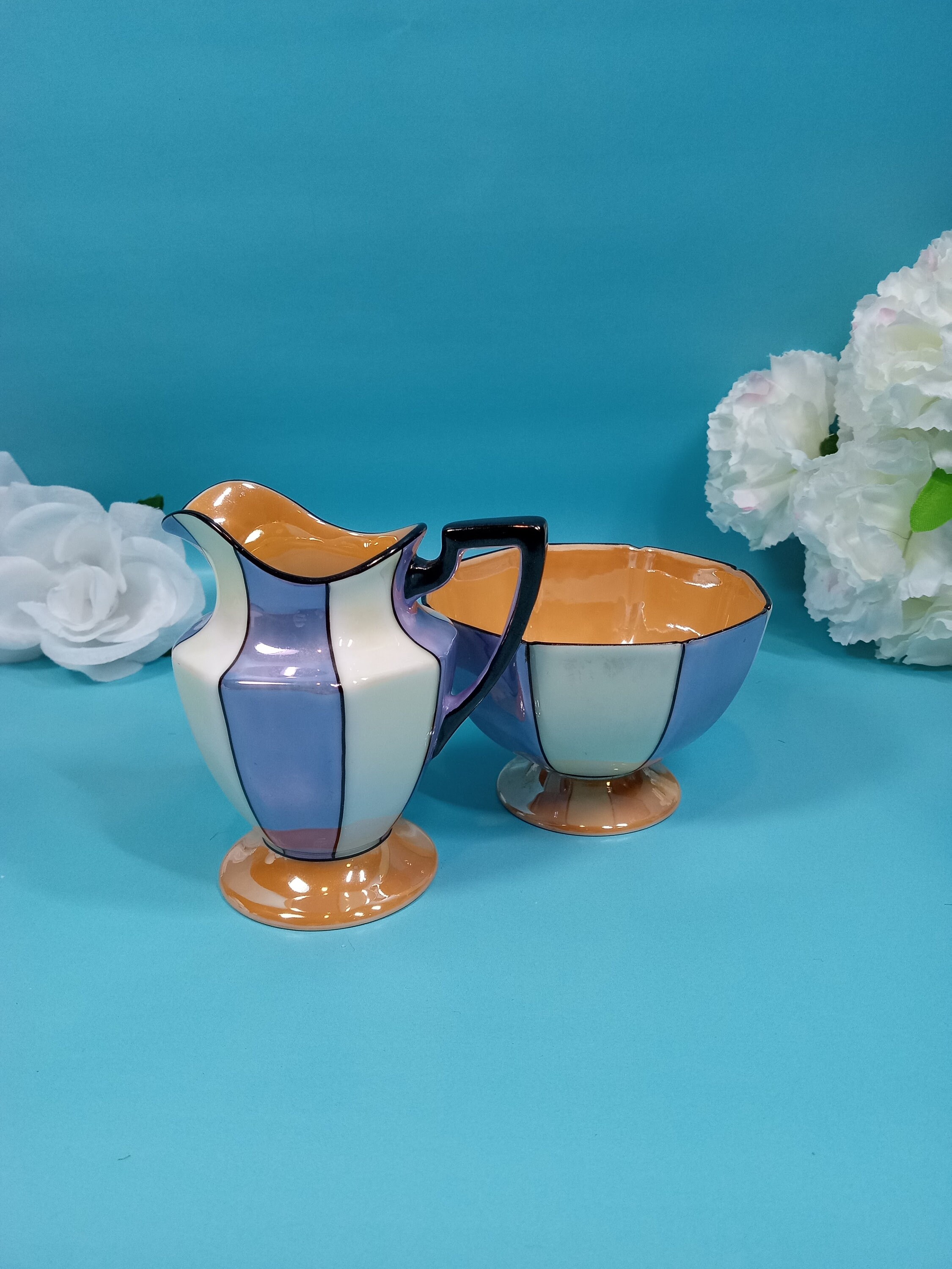 Art Deco Lusterware Creamer and Sugar Bowl Set Vintage Hand - Etsy