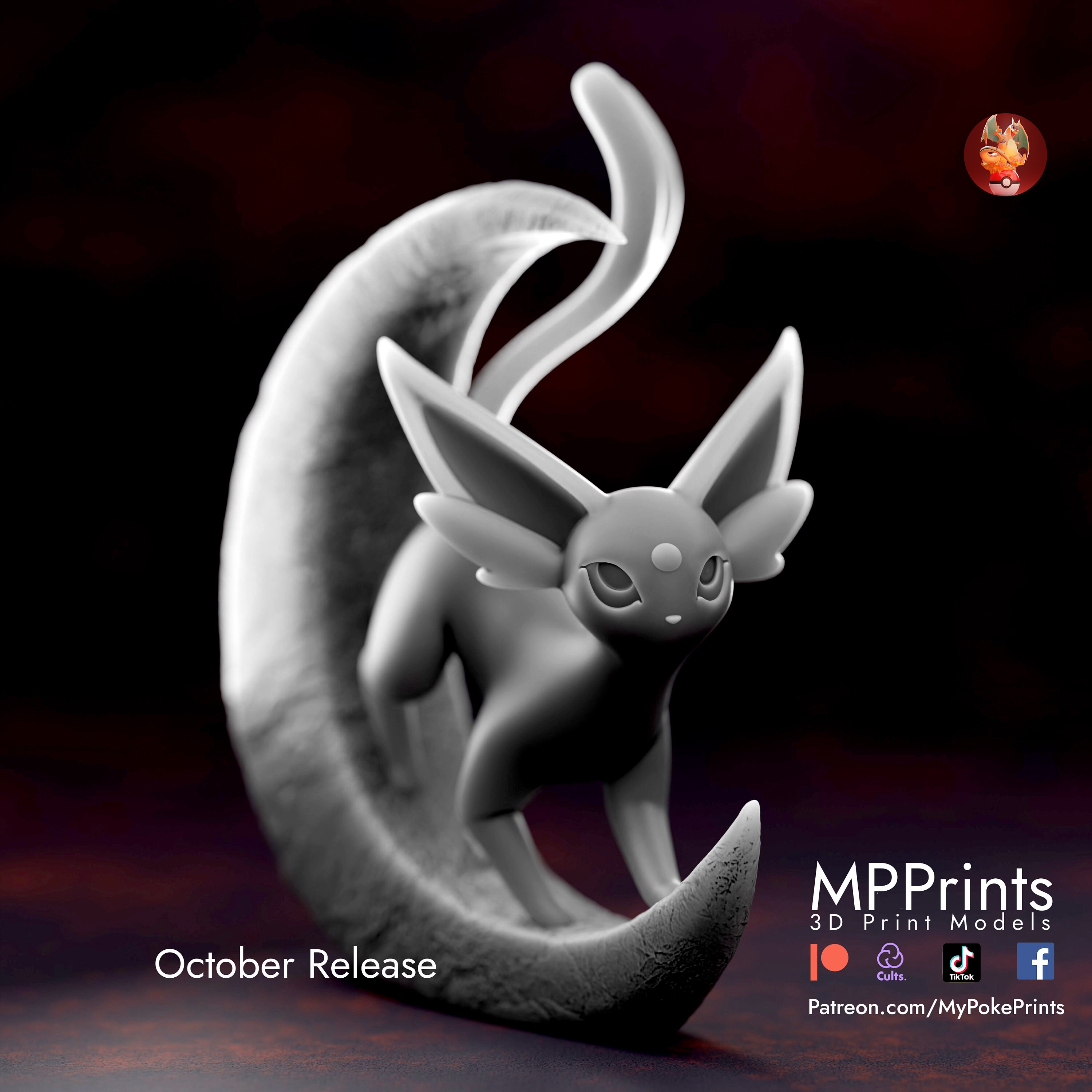 Pokemon Espeon on Moon Fan-made Figure Mypokeprints 3D Printed Model ...