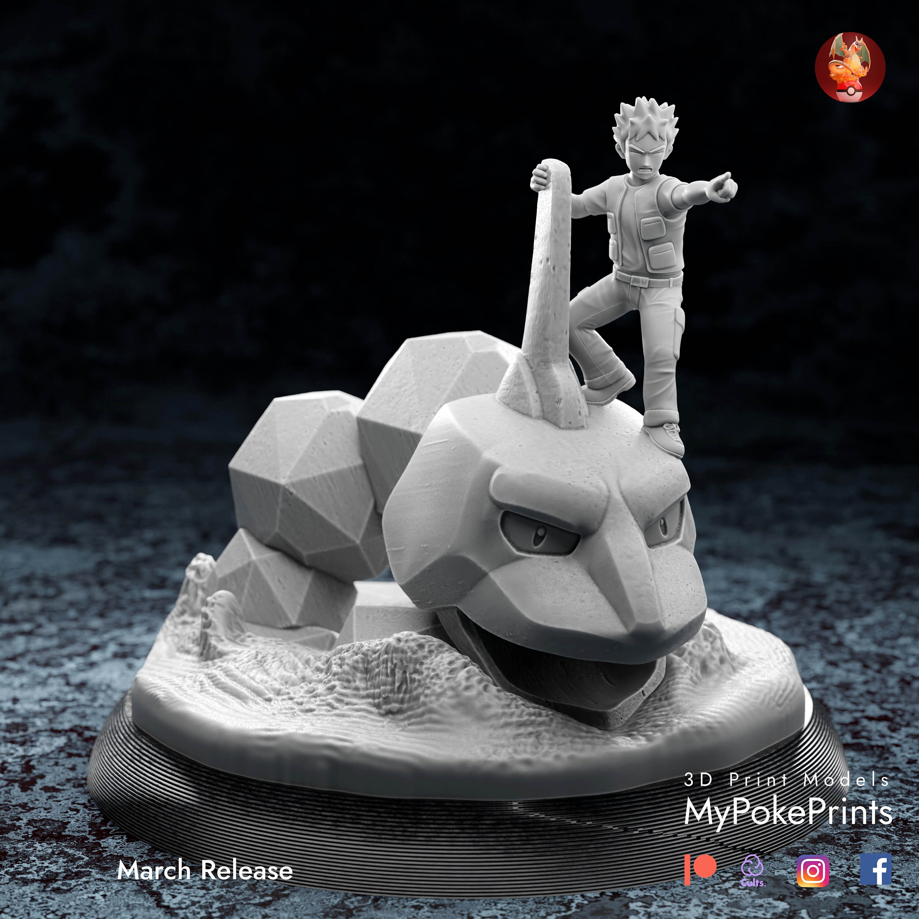 Brock and Onix Pokemon Figure Mypokeprints 3D Printed Model Kit Diorama ...