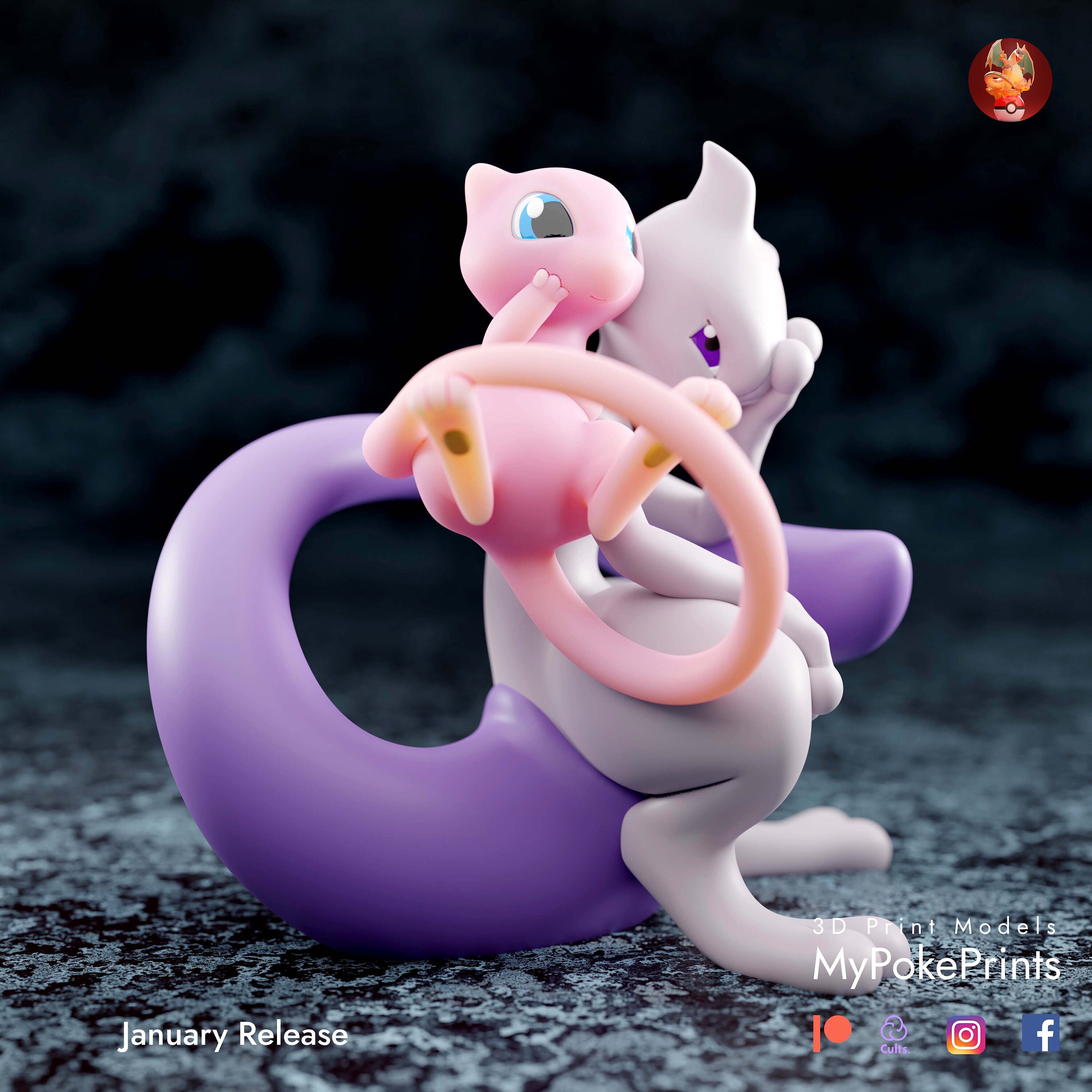 Mewtwo and Mew Duo Statue Mypokeprints 3D Printed Pokemon - Etsy