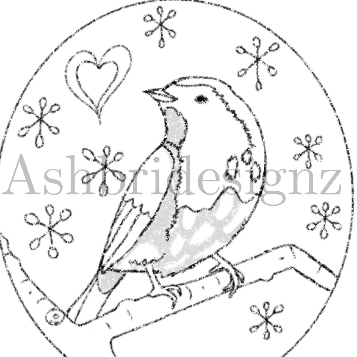 Bird Coloring Page Robin in Winter Trees Cute Hand-drawn - Etsy