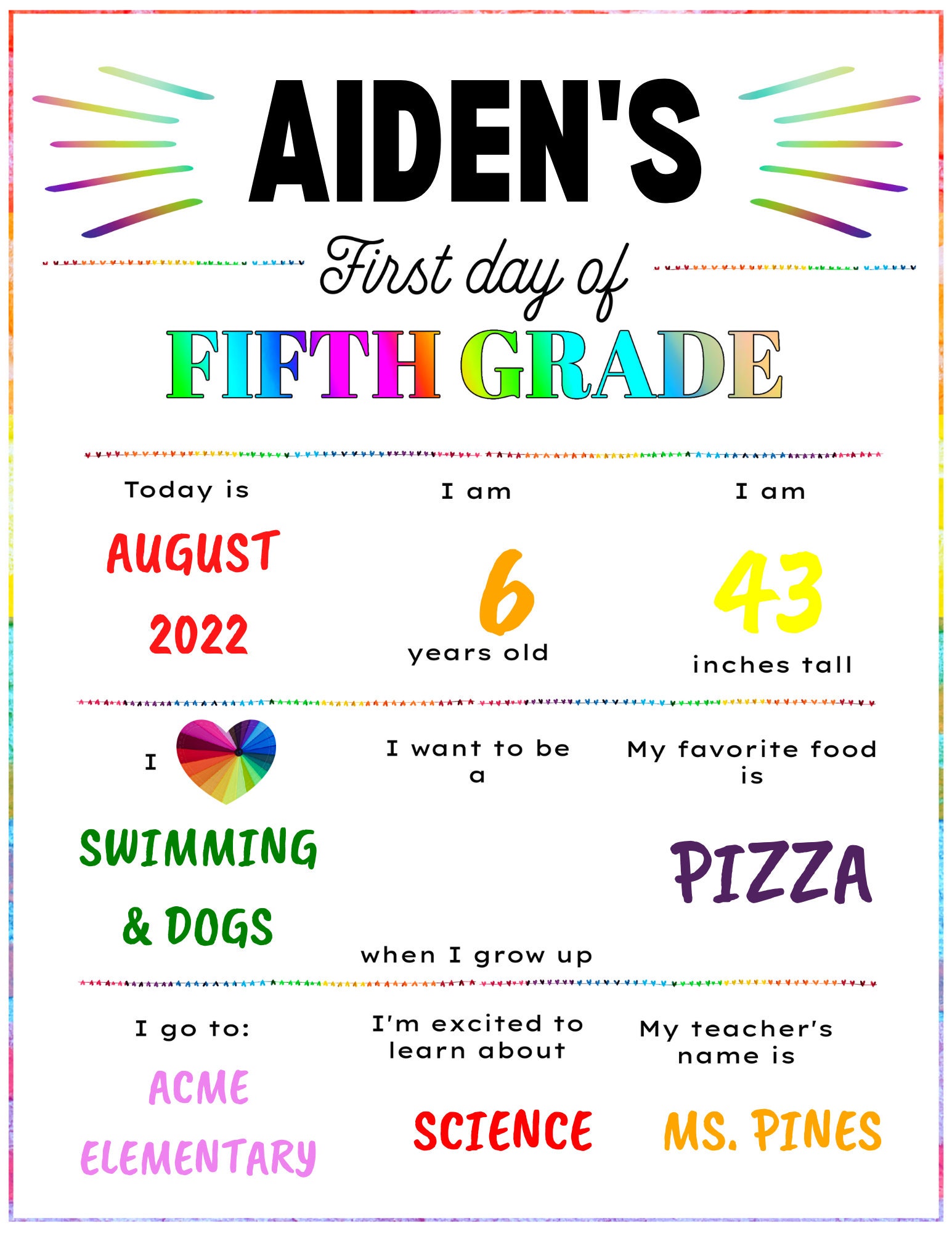FIRST DAY of SCHOOL Sign - Editable and Printable for Kg Through 6th ...
