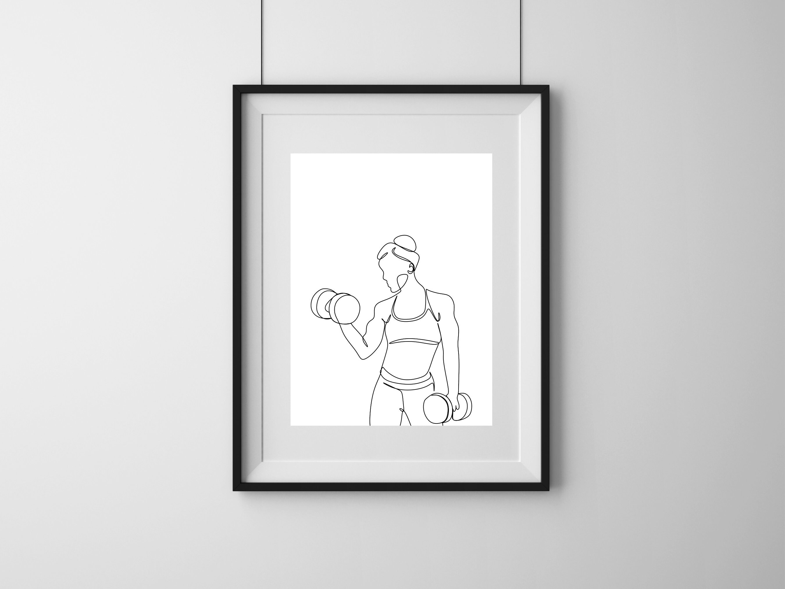 Female Weightlifting Line Art Gym Room Wall Decor Fitness Wall Art ...