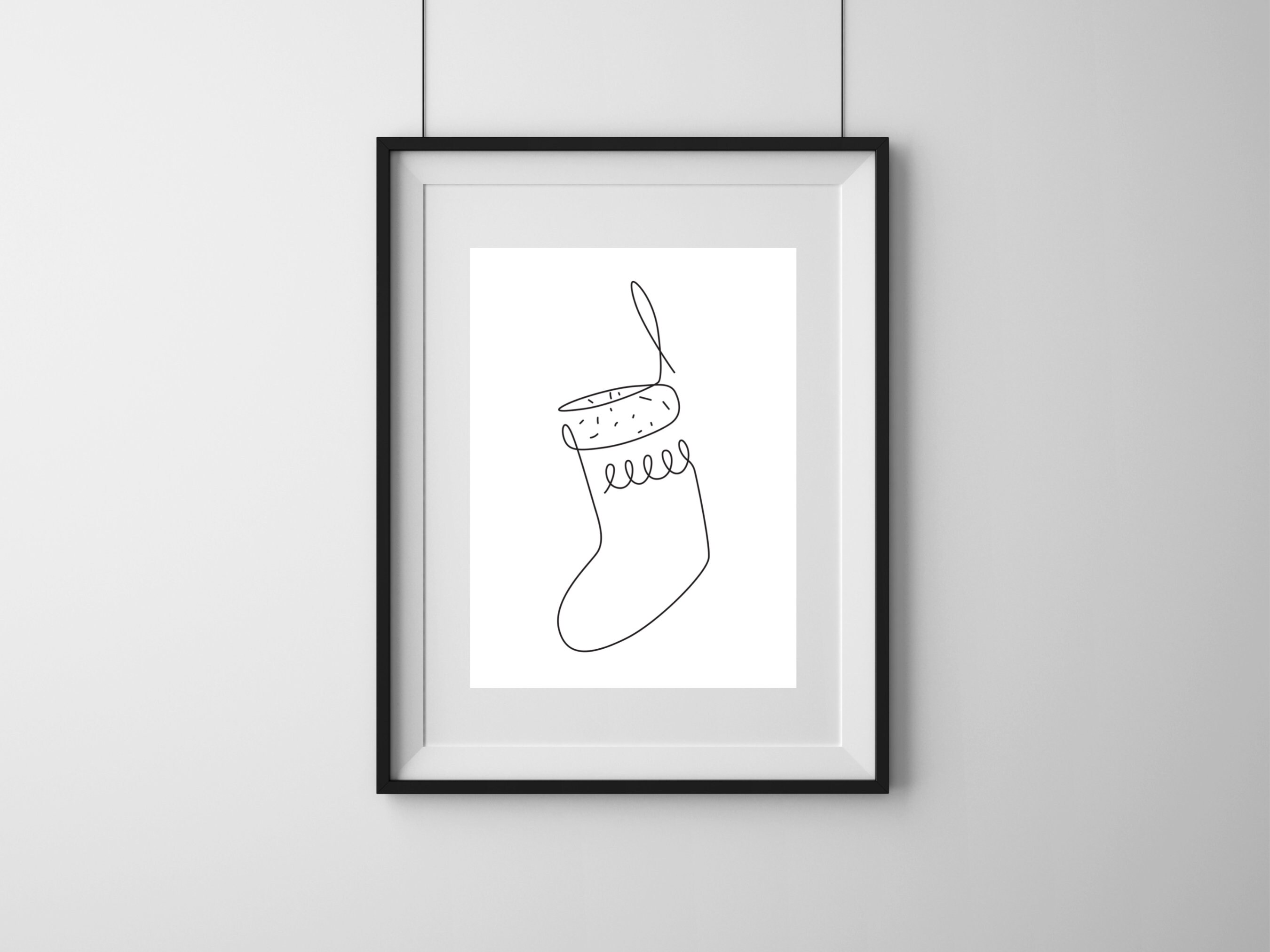 Christmas Stocking Line Art Minimal Christmas Wall Art - Etsy