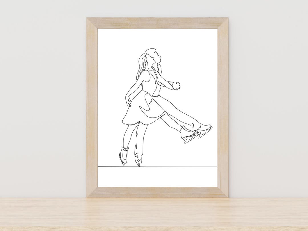 Male and Female Ice Skaters Line Art, Couple Wall Decor, Ice Skating ...