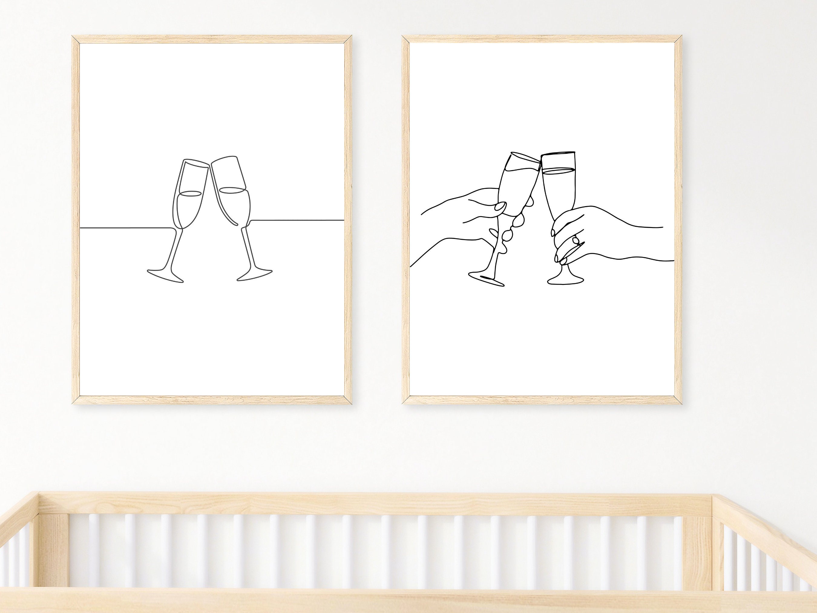 Set of 2 Champagne Line Art Set, Champagne Poster, Champagne Wall Art ...