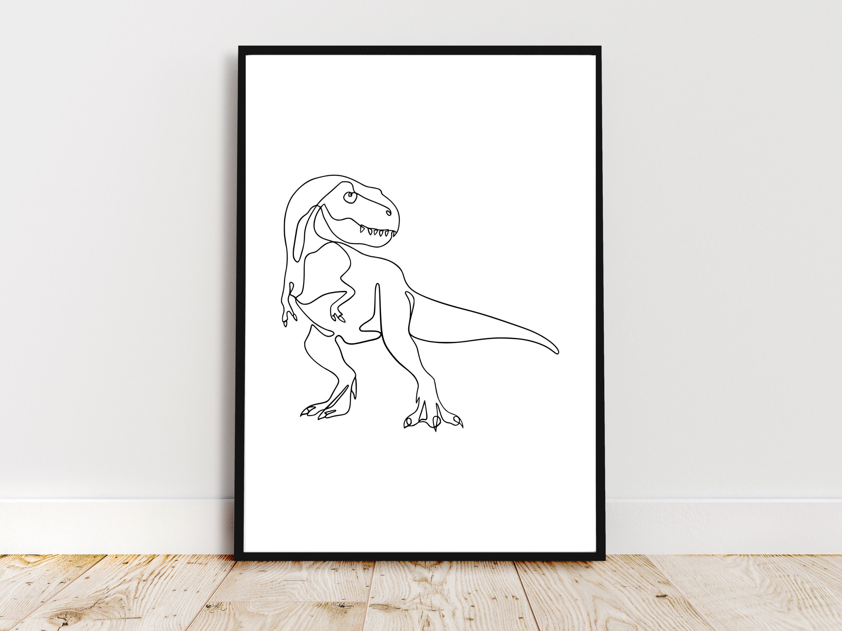 Dinosaur Line Art Tyrannosaurus Rex Doodle Boys Room Decor Nursery Wall ...