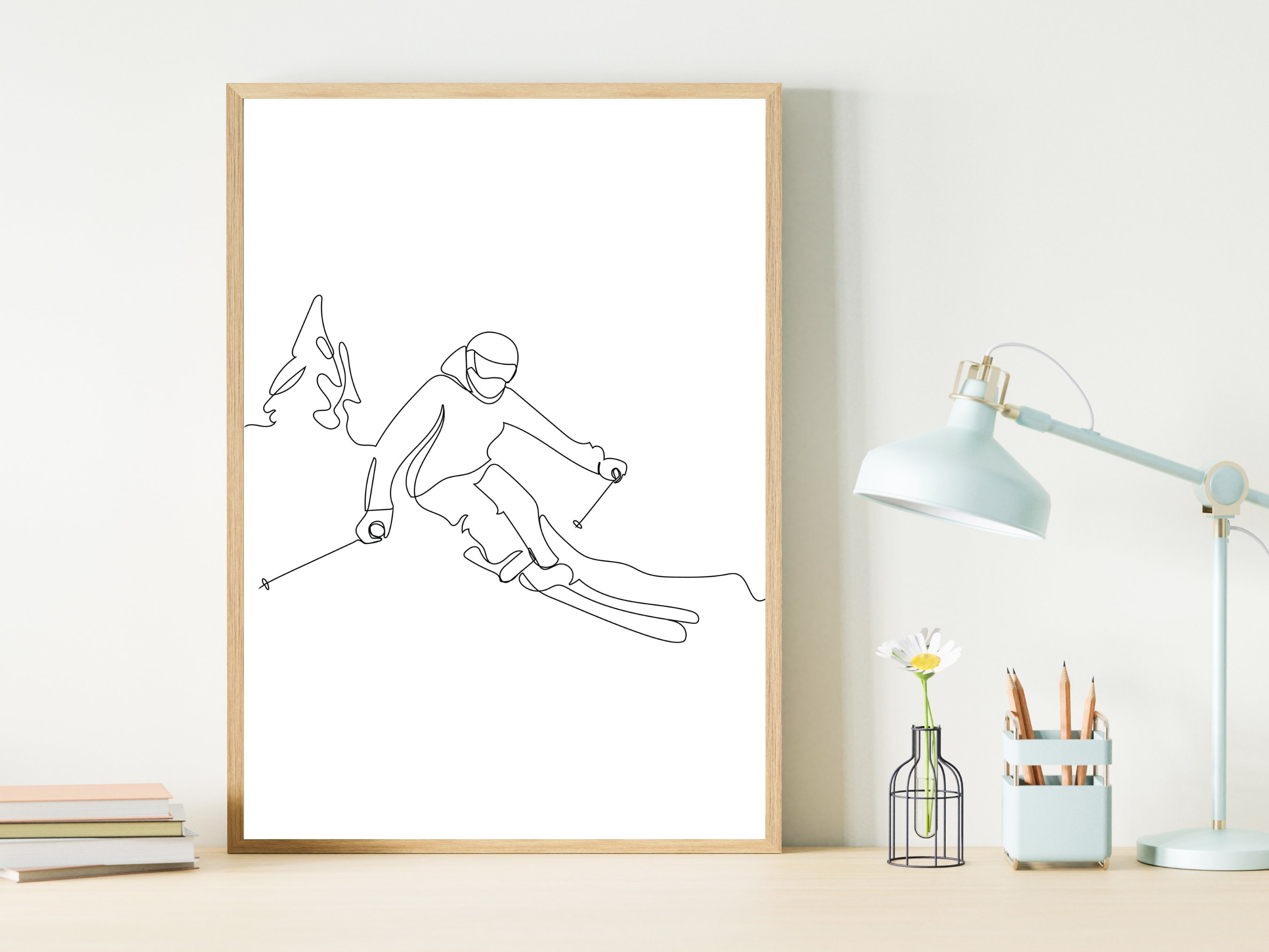 Skiing Line Art, Skier Wall Art Print, Sport Minimalist Abstract Print ...