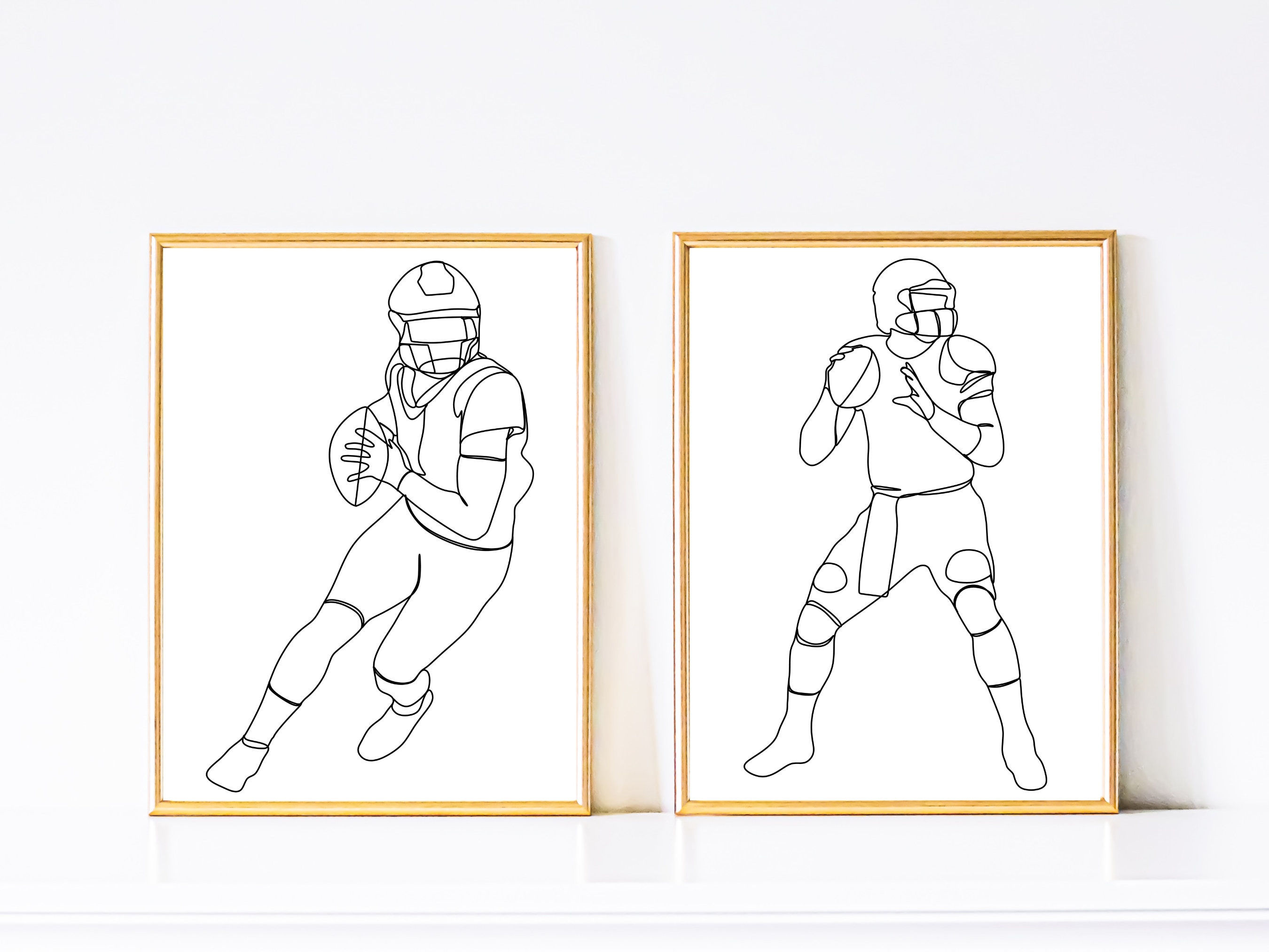 Set of 2 Football Line Art Prints, Football Line Art, Football Wall Art ...