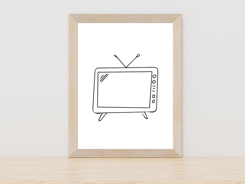 TV Line Art, Television Line Art, TV Sketch, Sketch of Television, Gift ...