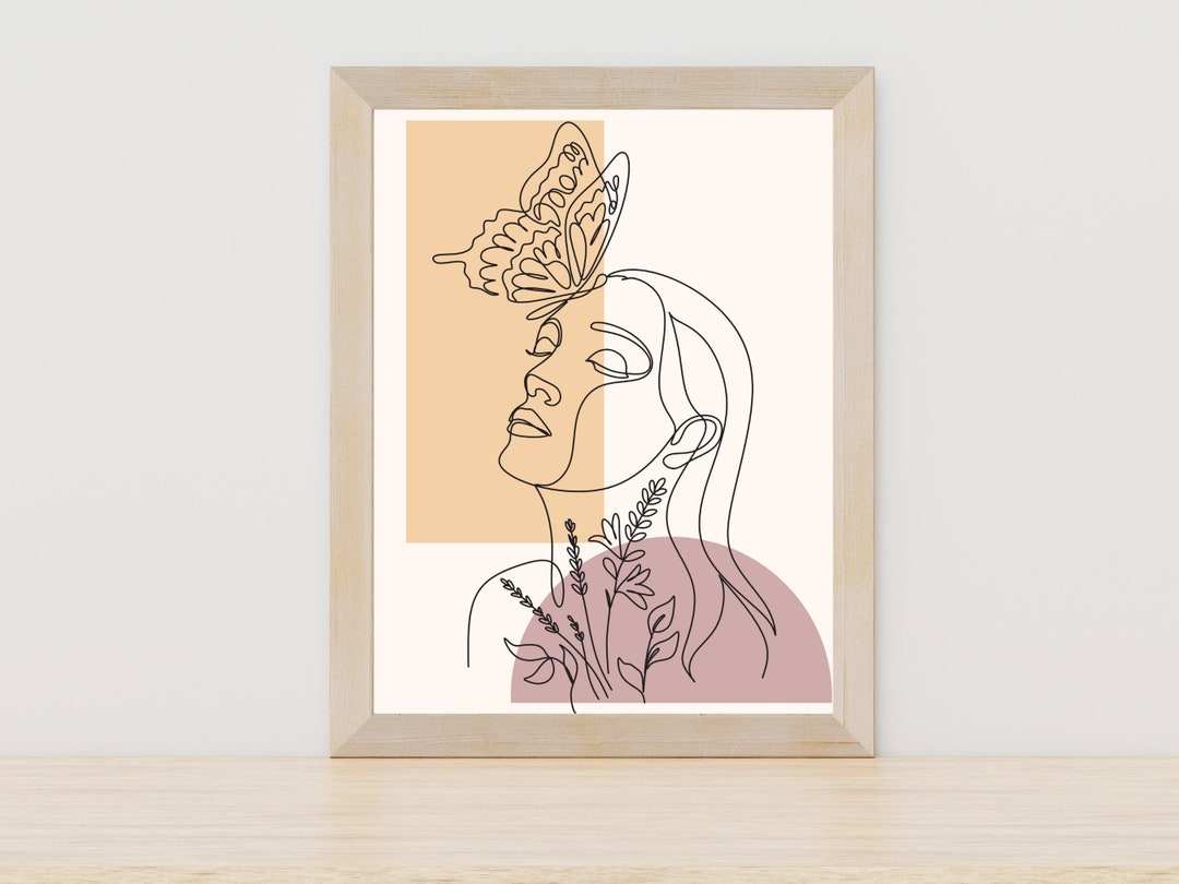 Women Line Art Print, Female Figure Line Art, Boho Floral Digital Print ...