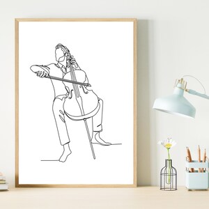 Minimalist Cello Line Art, Digital Download, String Music Print, Room ...