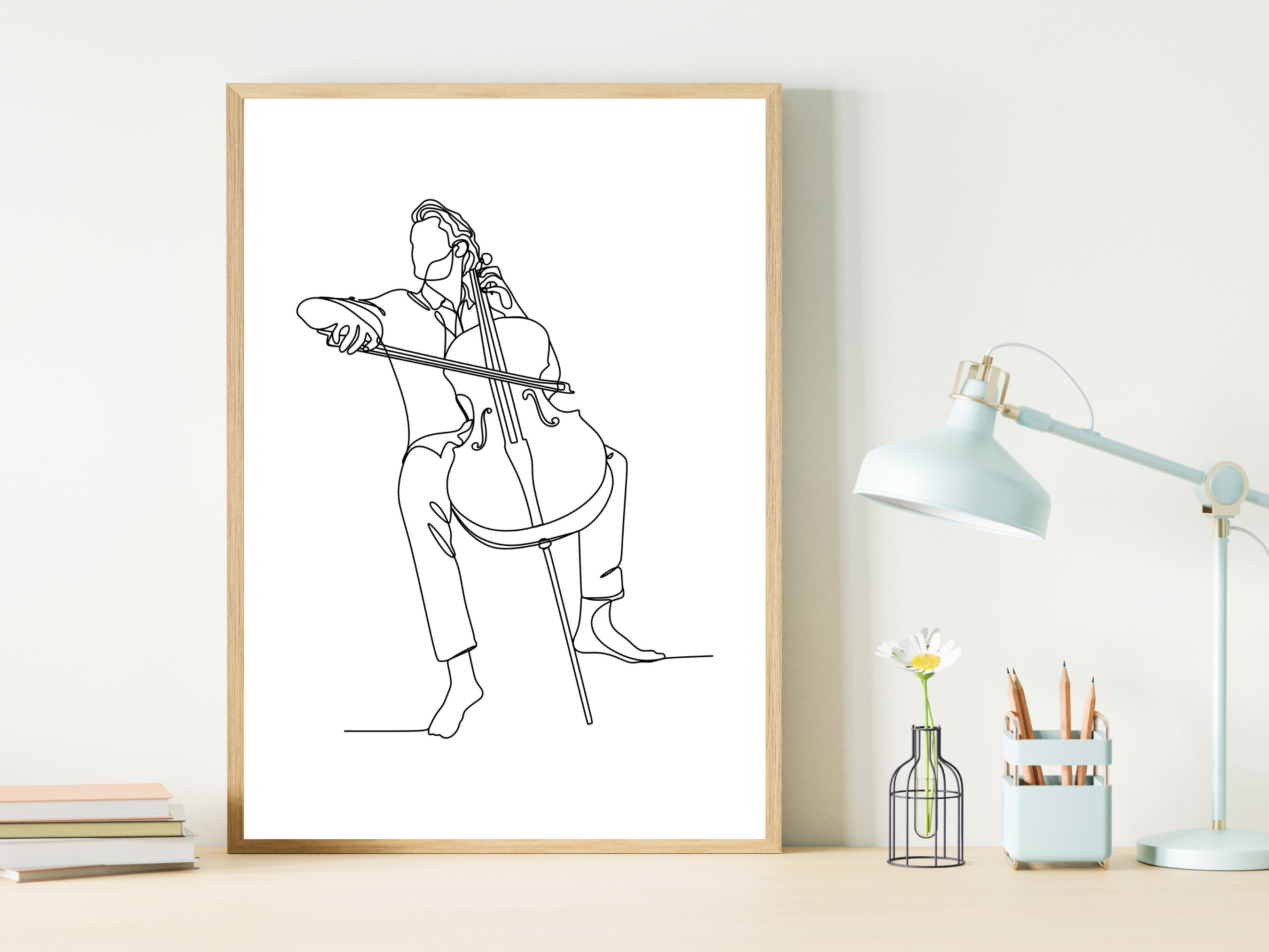 Minimalist Cello Line Art, Digital Download, String Music Print, Room ...