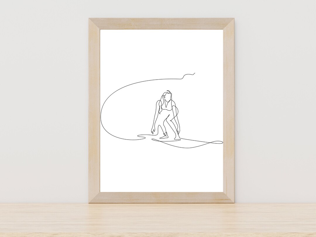 Woman Surf Line Drawing, Surf Art Print, Surf Line Art, Minimalist Wall ...