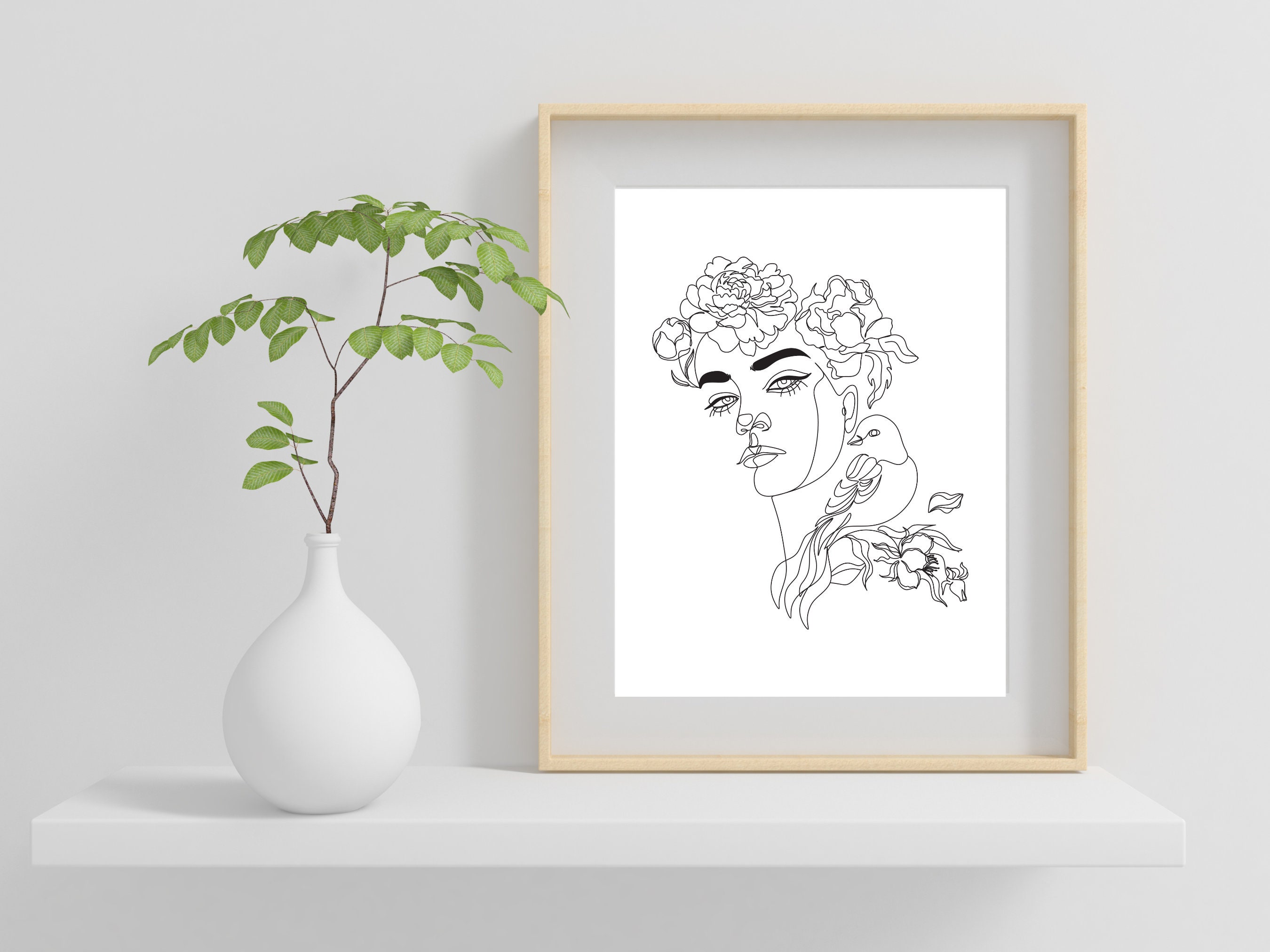 Flower Woman Line Art, Abstract Woman Line Drawing, One Line Print ...