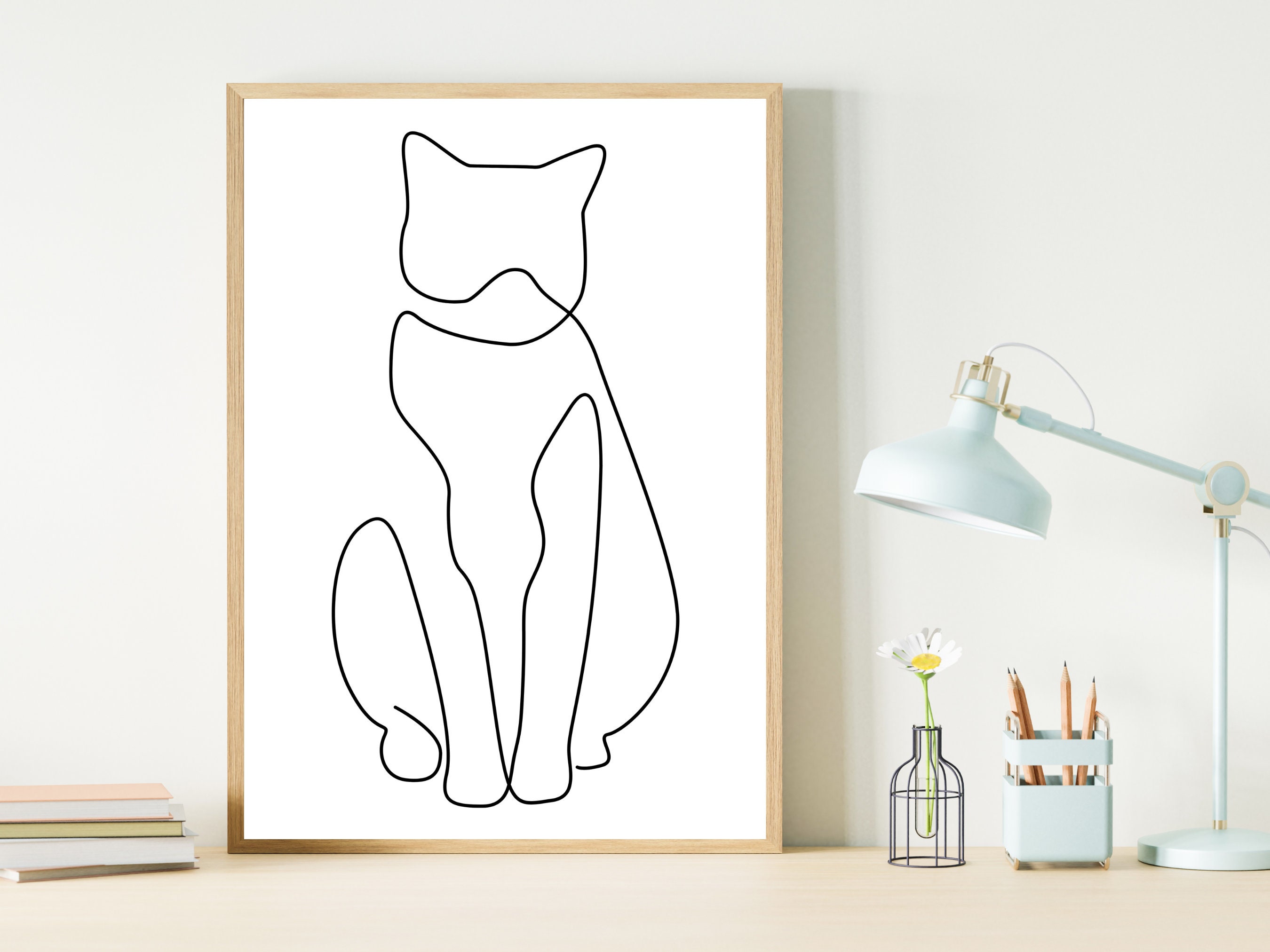 Cat Line Drawing Print Cat Line Art Cat Lover Gift Custom - Etsy